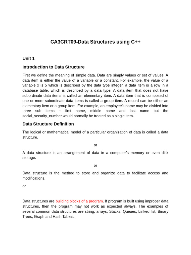 S3BCA DS Unit 1 | PDF | Data Type | Pointer (Computer Programming)