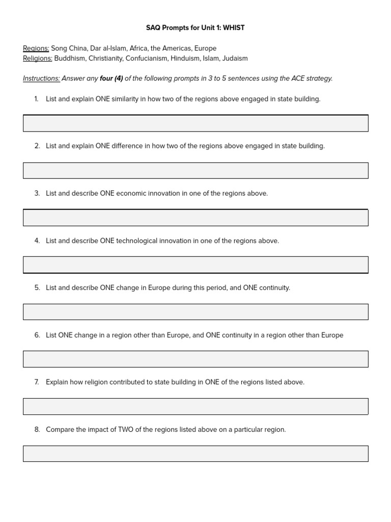 Unit 1 SAQ Prompts | PDF