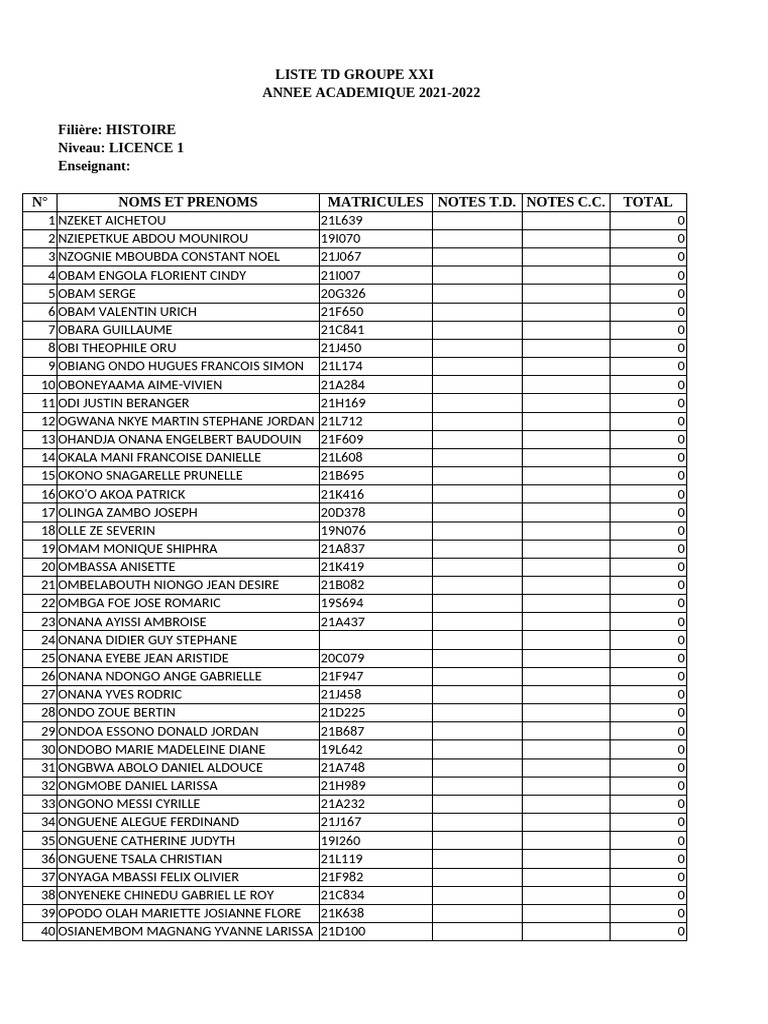 Liste TD Groupe Xxi | PDF