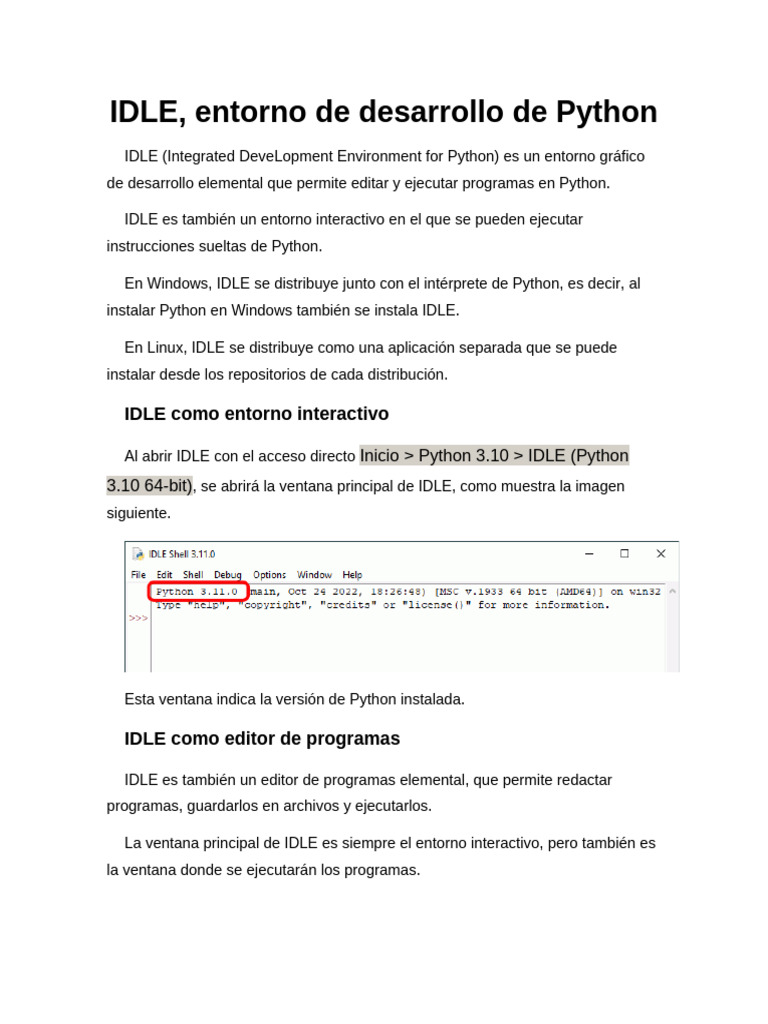 IDLE: Guía Completa para Python | PDF | Python (lenguaje de programación) | Ventana (informática)