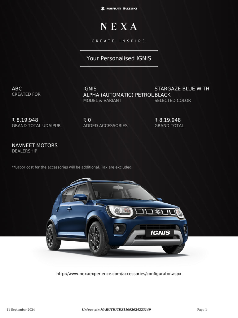 IGNIS Alpha Petrol Quotation Udaipur | PDF | Automotive Industry | Land Vehicles