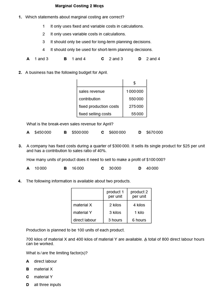 Marginal Costing 2 | PDF | Business | Business Economics