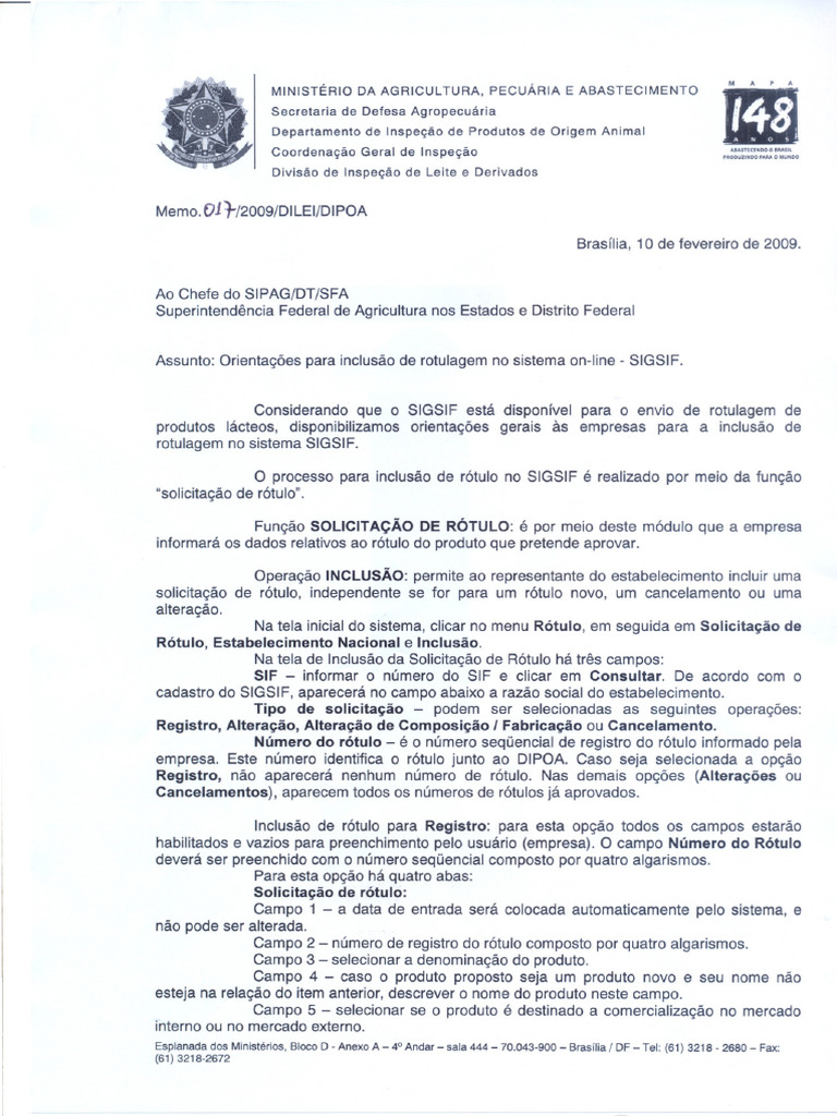 Circular N. 17.2009 - Inclusão Rotulo Sigsif | PDF