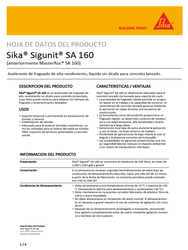 Sika Sigunit Sa 160 | PDF | Hormigón | Materiales