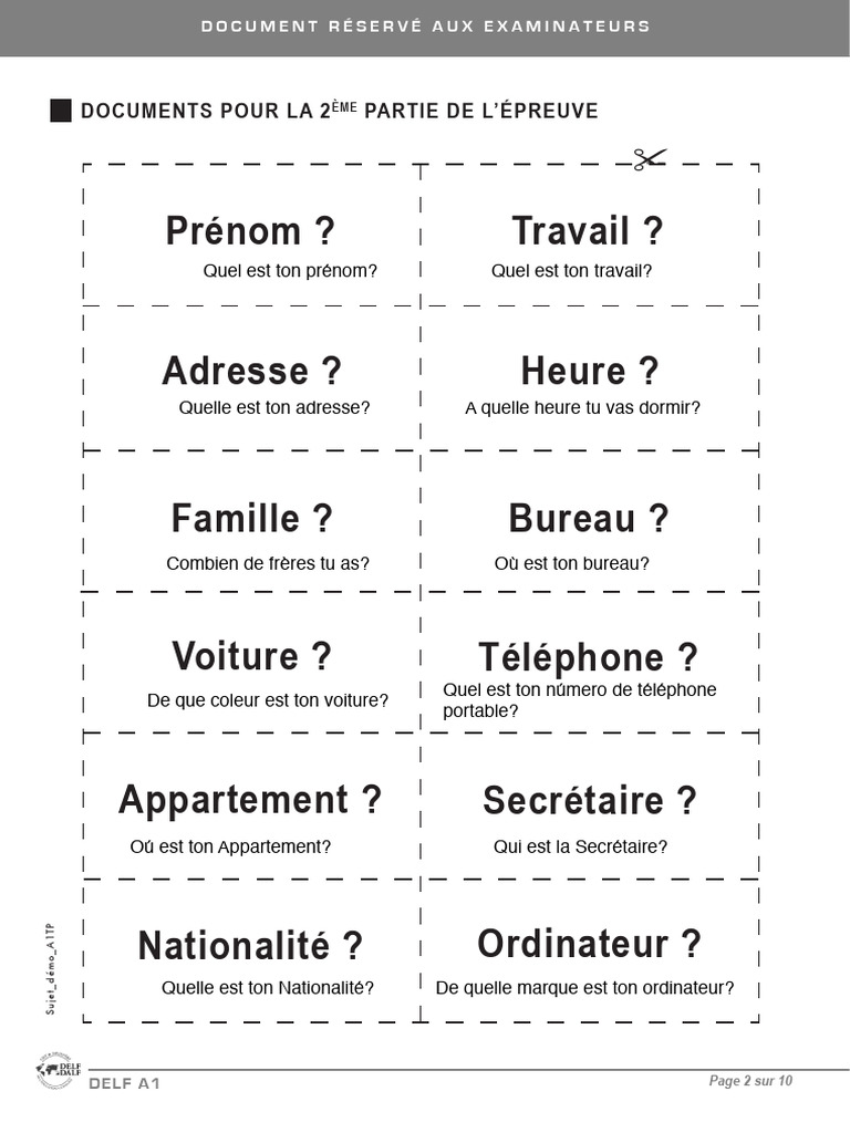 Production Orale DELF A1: Questions Clés | PDF