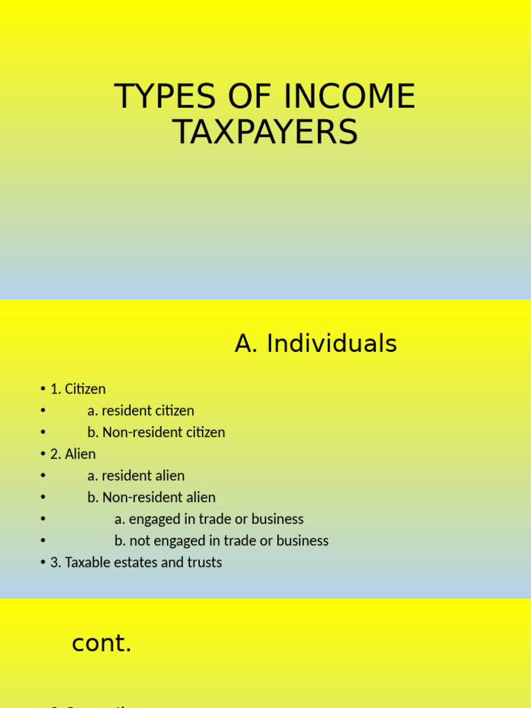 MIDTERM September 7, 2024 - Lesson 4 - Types of Income Taxpayers | PDF ...