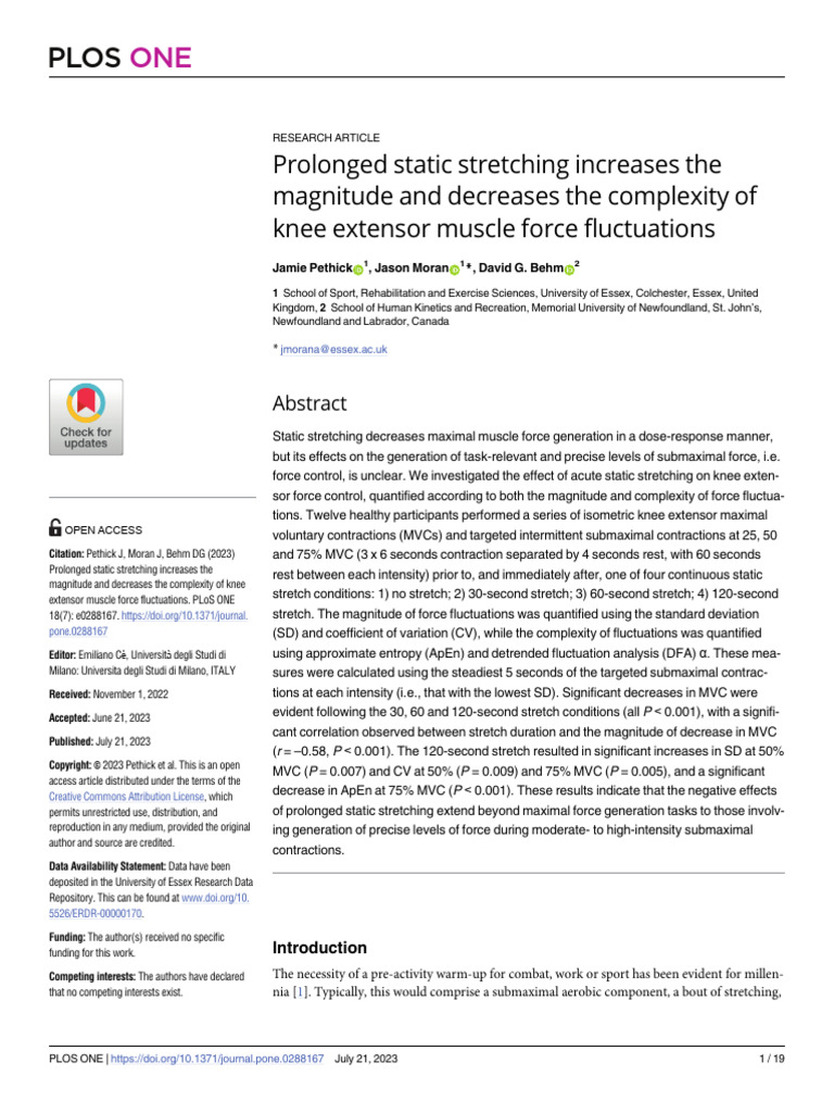 Prolonged Static Stretching Increases The Magnitude and Decreases The ...