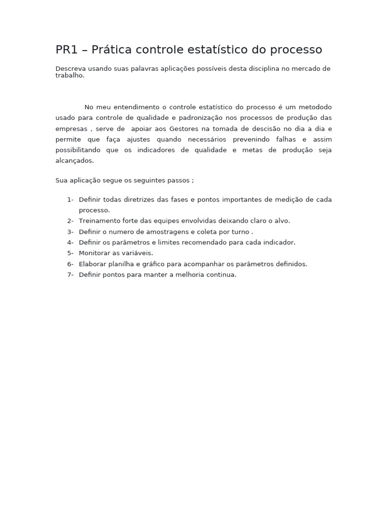 PR1 Controle e Processo | PDF | Negócios