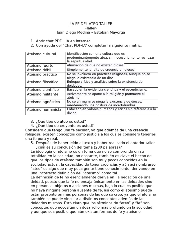 La Fe Del Ateo Taller | PDF | Ateísmo | Fe