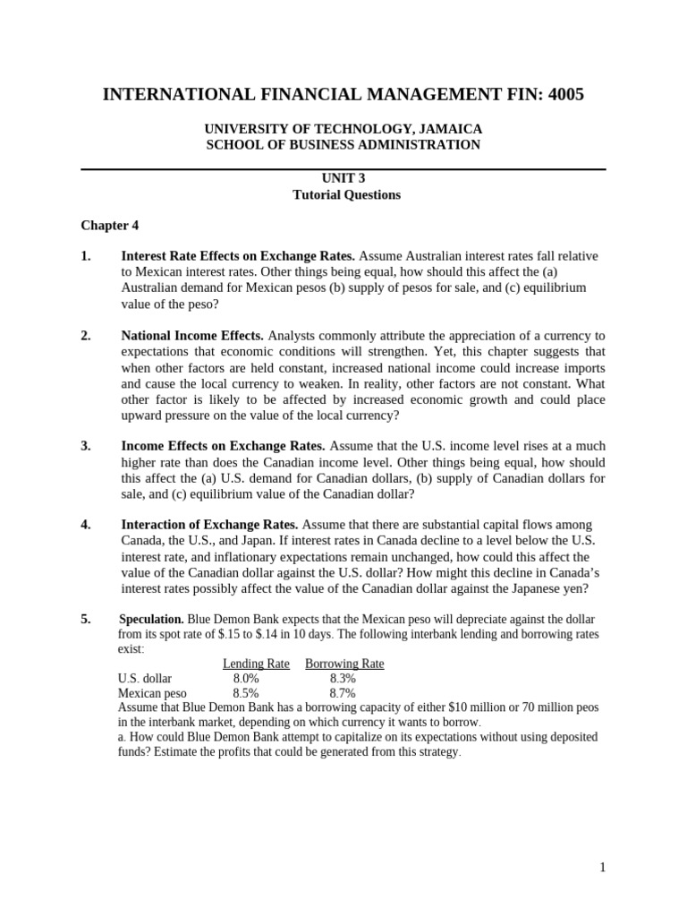 Fin 4005 IFM Unit 3 Tutorial | PDF | Option (Finance) | Foreign Exchange Market