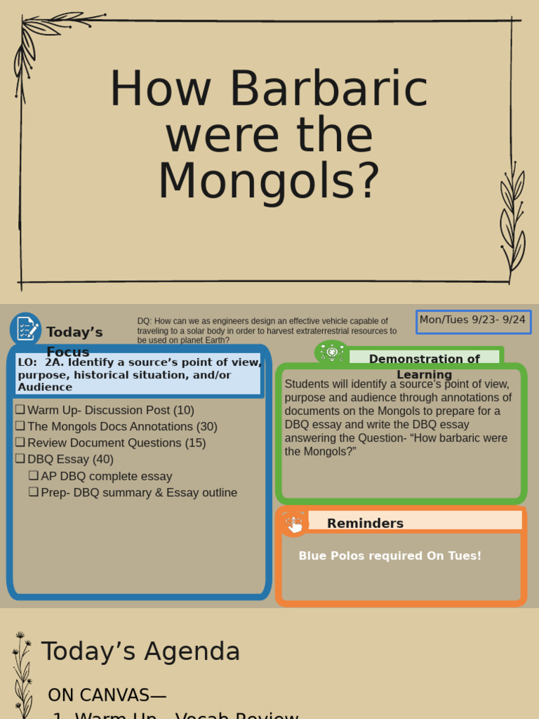 Intro The Mongols DBQ | PDF | Mongol Empire | Genghis Khan