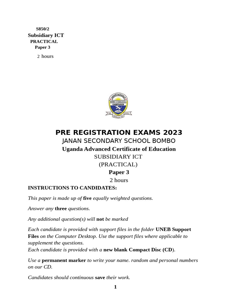 Pre Registration Exams 2023 Subsidiary Ict A Level | PDF | Computer ...
