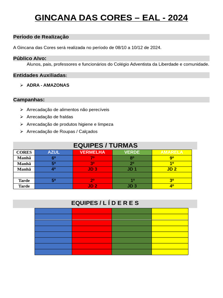 Gincana Das Cores | PDF