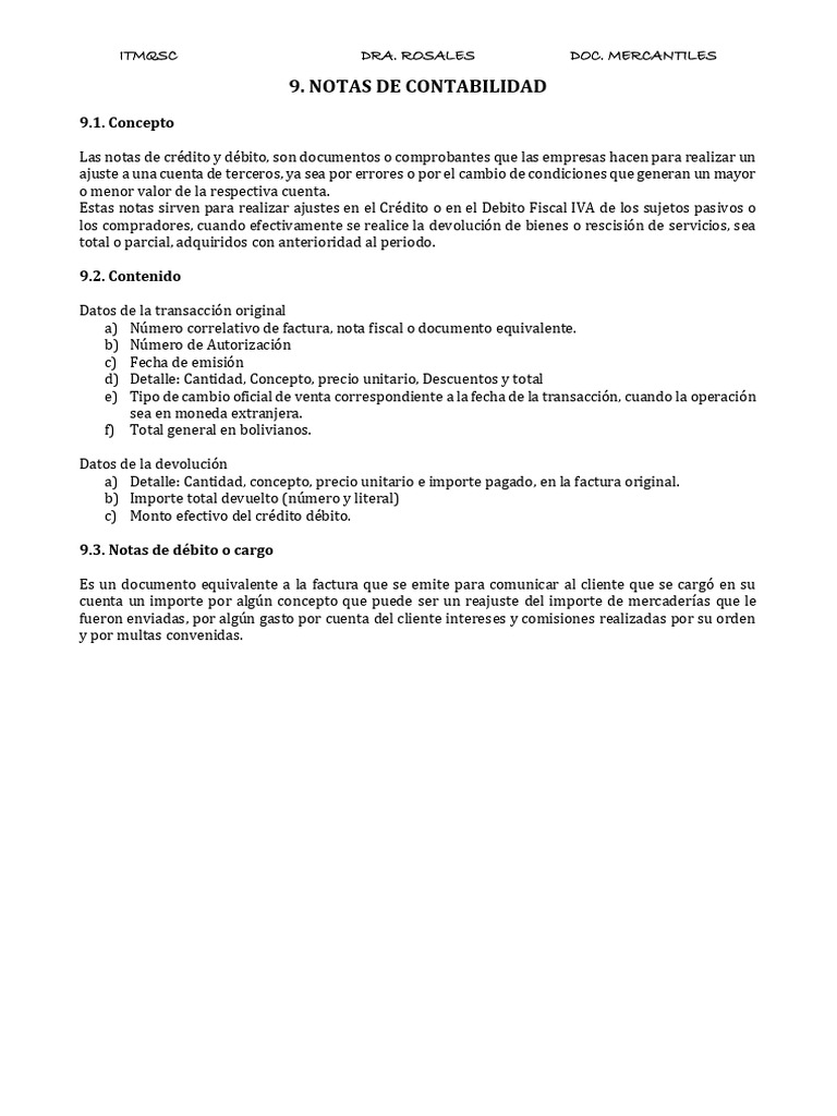 Notas de Contabilidad: 9.1. Concepto | PDF | Factura | Contabilidad