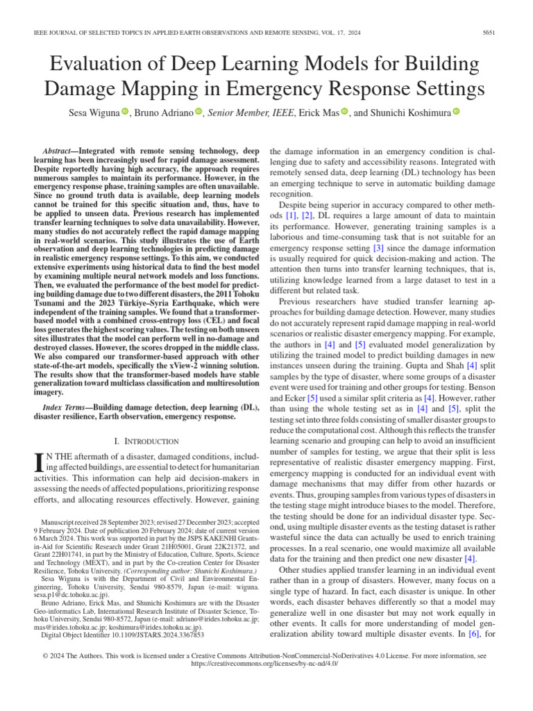 Evaluation of Deep Learning Models For Building Damage Mapping in Emergency Response Settings ...