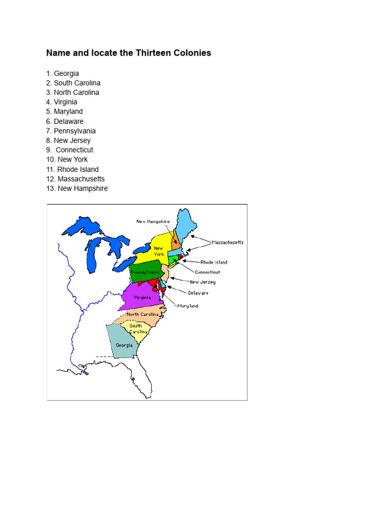 Name and Locate The Thirteen Colonies | PDF