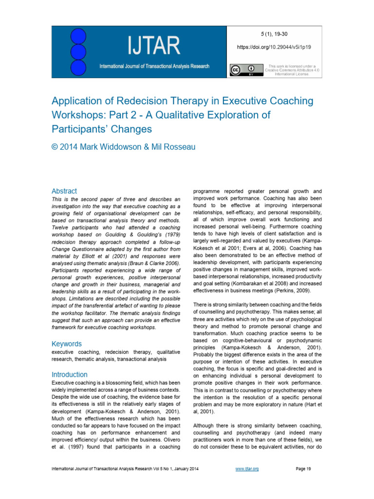 TA - Vol 5 No 1 Widdowson 19-30 | PDF | Psychotherapy | Self Esteem