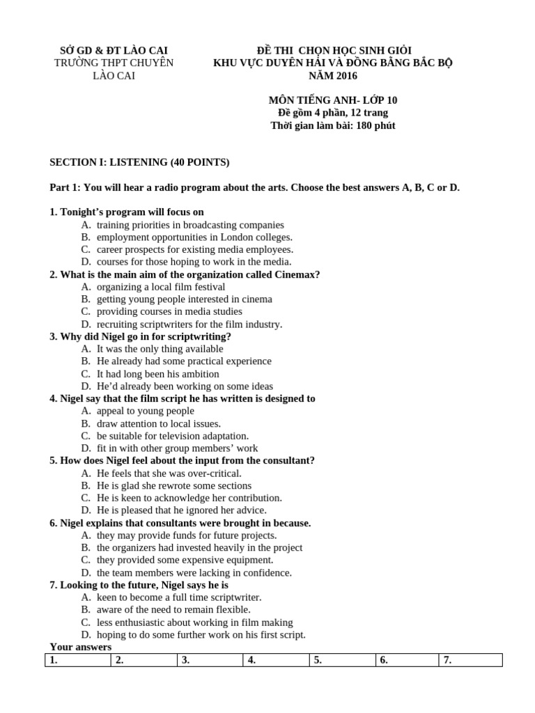 De de Xuat Duyen Hai LOP 10 - CHUYEN LAO CAI | PDF | Tropical Cyclones | Eye (Cyclone)