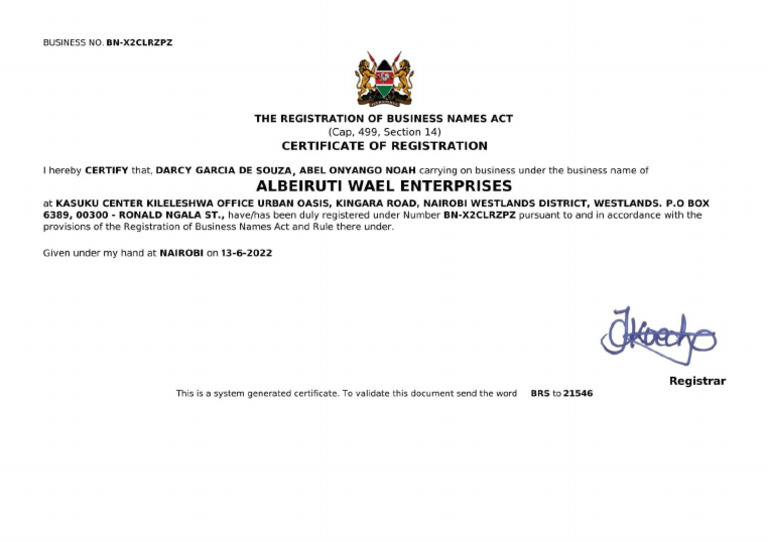 Business Registration Certificate | PDF