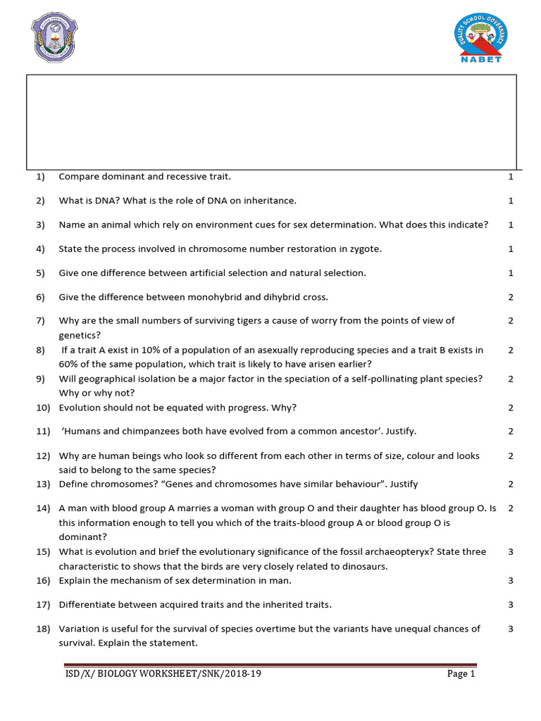 Heredity and Evolution Worksheet | PDF | Evolution | Heredity