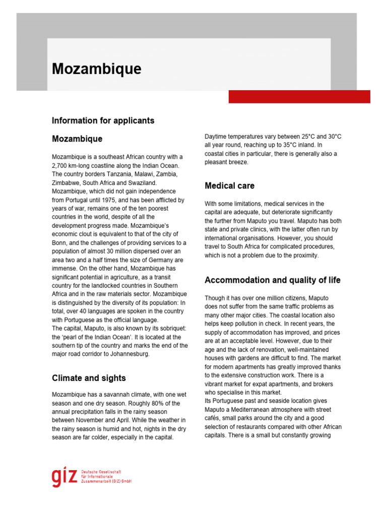 GIZ Fact Sheet Arbeiten in Mosambik en | PDF | Mozambique