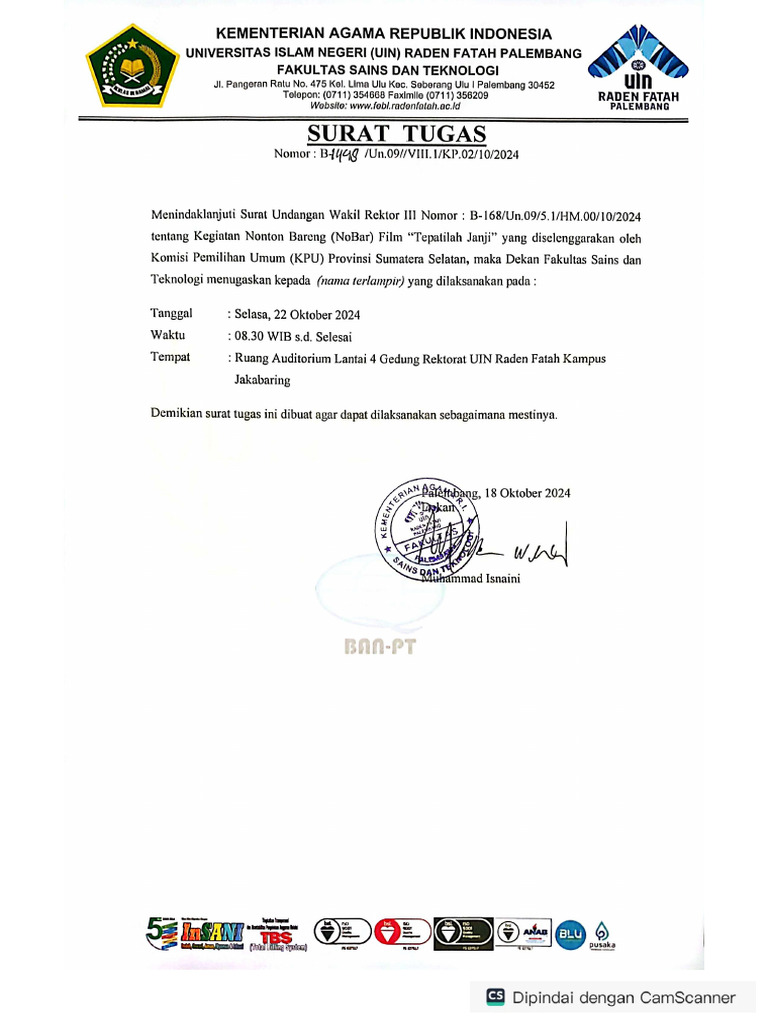 Surat Tugas Mahasiswa Kpu | PDF