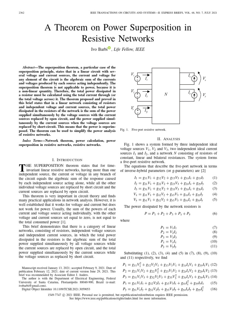 85-A Theorem On Power Superposition in Resistive Networks | PDF | Electrical Network ...