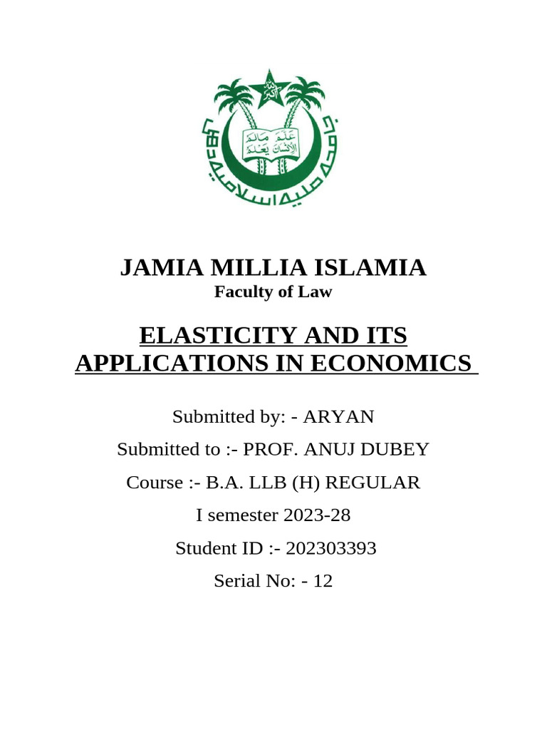 Aryan Eco Sem 1 Assignment | PDF | Demand | Price Elasticity Of Demand