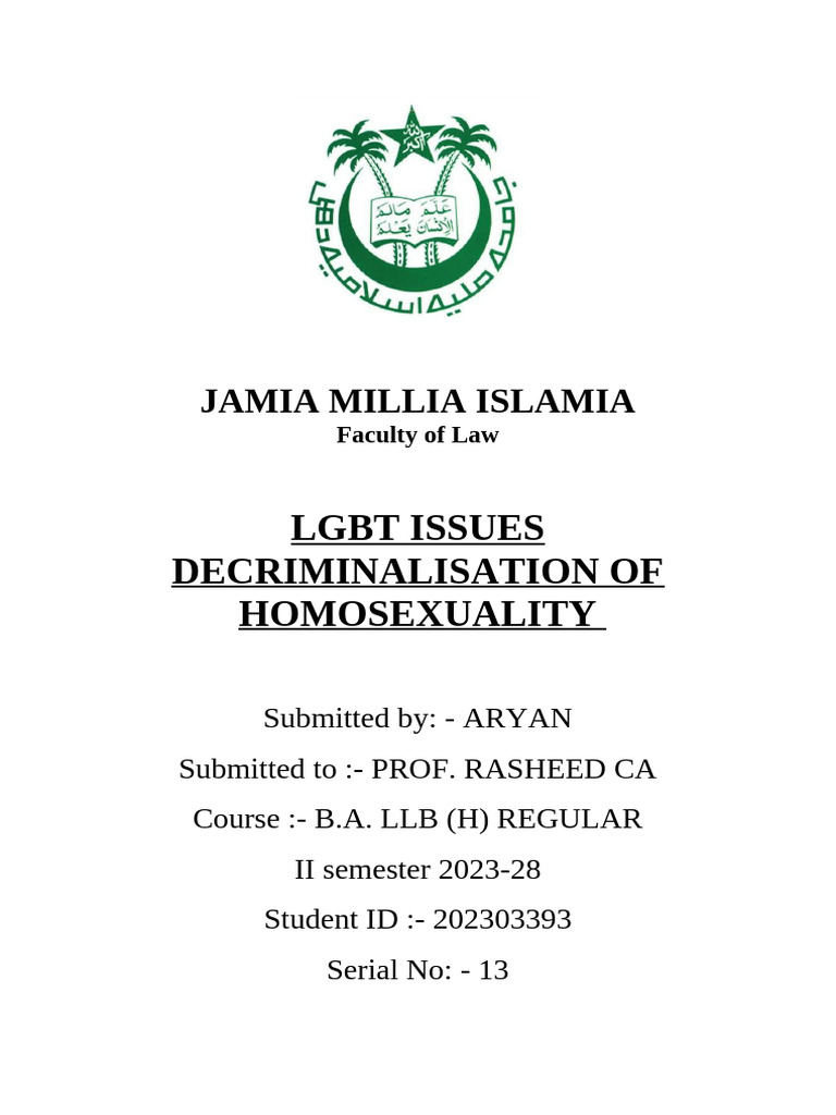 Aryan Socio Sem II Assignment | PDF | Homosexuality | Lgbt