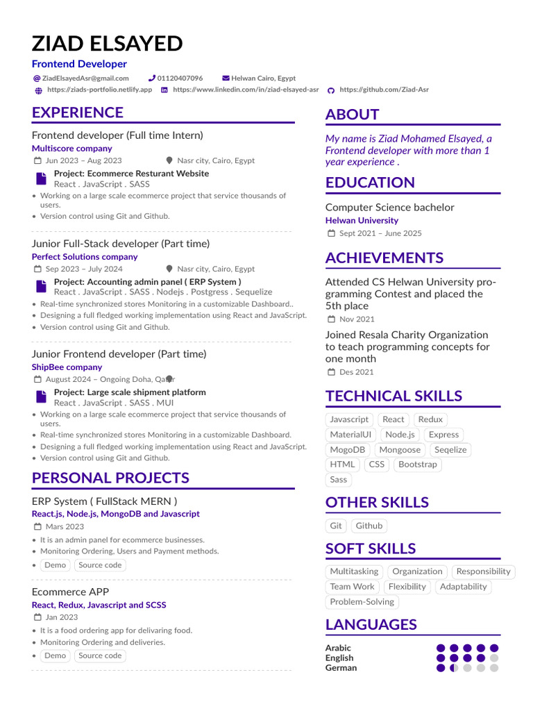 Zad Elsayed Frontend CV | PDF | Java Script | Software Development