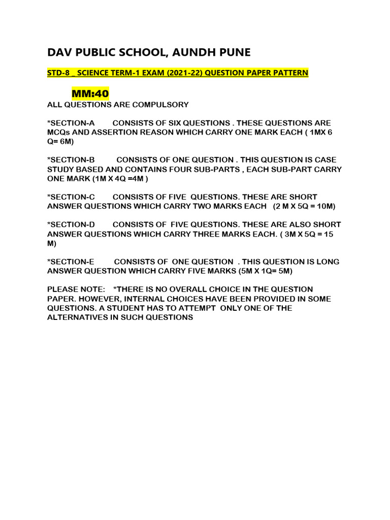 Std-8 Science QP Pattern Term-1 | PDF | Teaching Methods & Materials ...