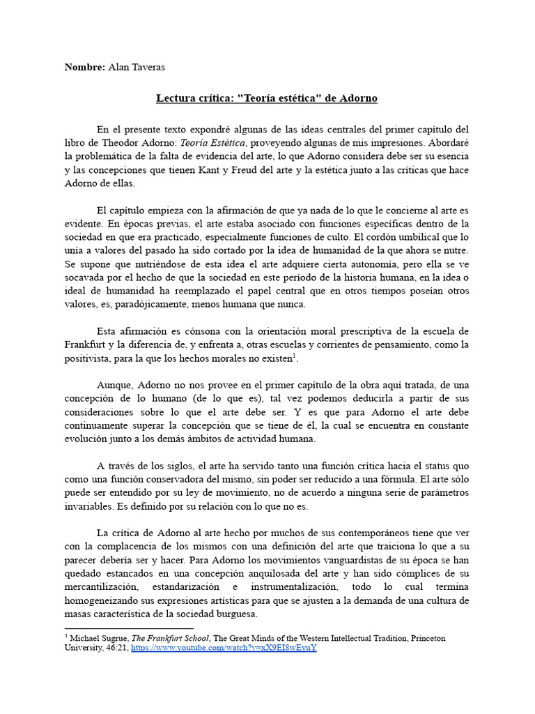 Alan Gabriel Taveras Matos - Lectura Crítica - Teoría Estética - de ...
