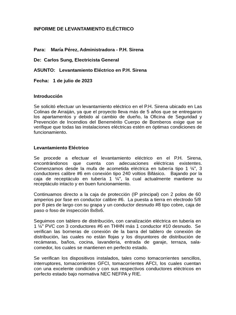 Informe de Levantamiento Eléctrico | PDF | Ingenieria Eléctrica | Electricidad