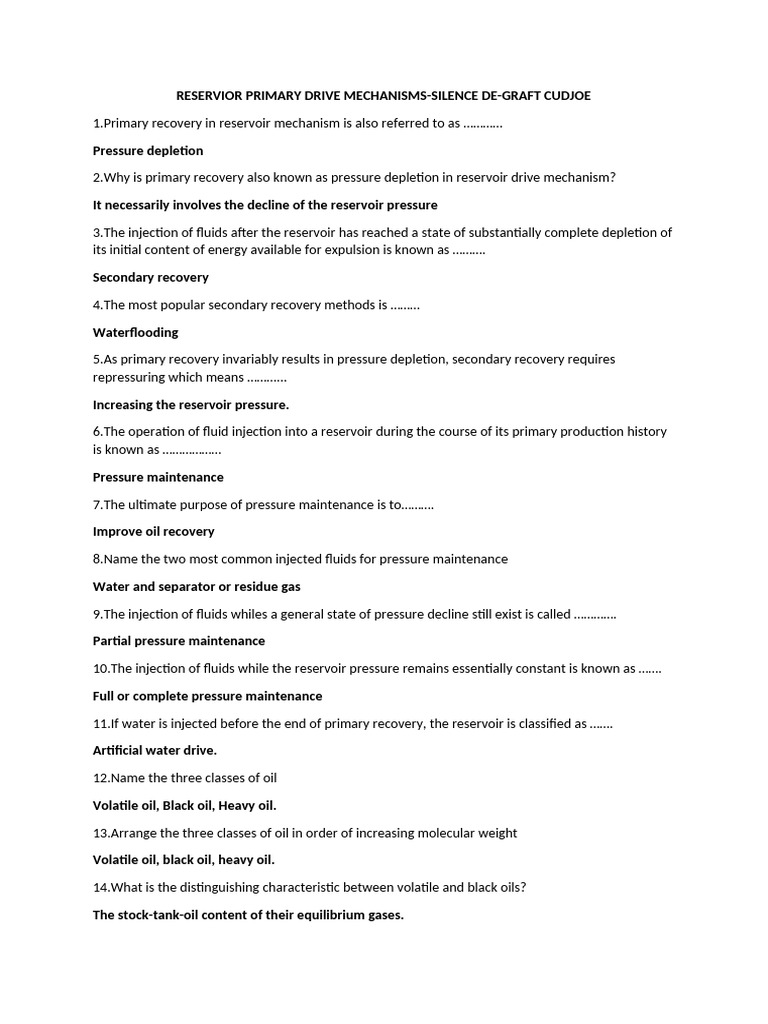 OIL RESERVIOR PRIMARY DRIVE MECHANISMS-silence | PDF | Petroleum ...