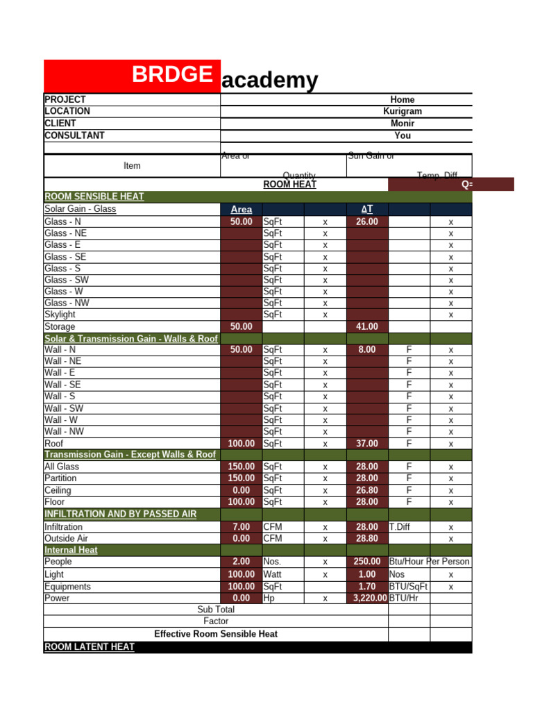 E-20HEAT LOAD SHEET Modify (AutoRecovered) | PDF | Wall | Civil Engineering