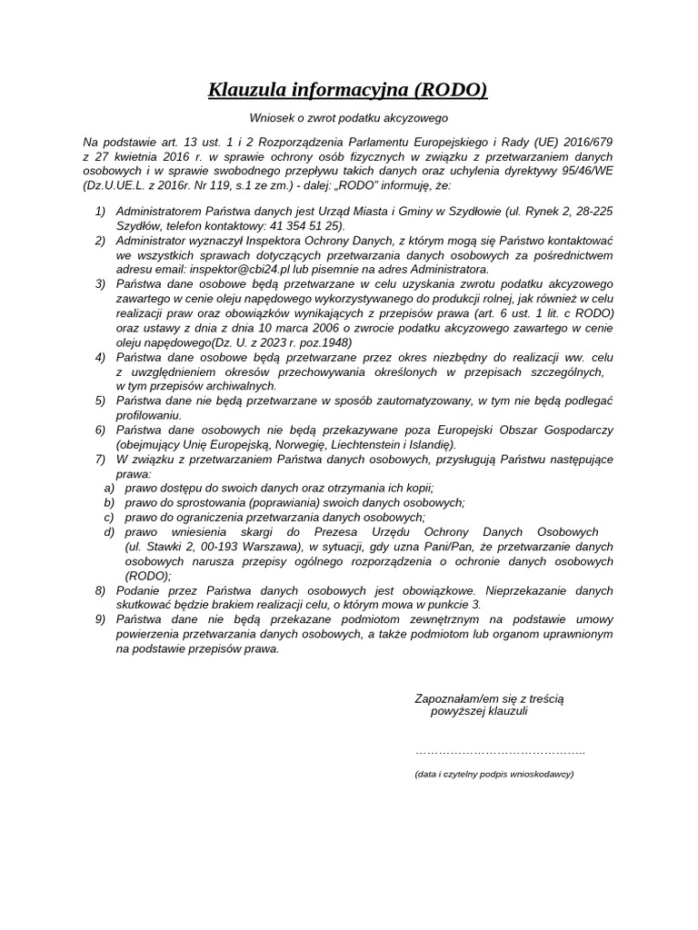 Klauzula Informacyjna (RODO) | PDF