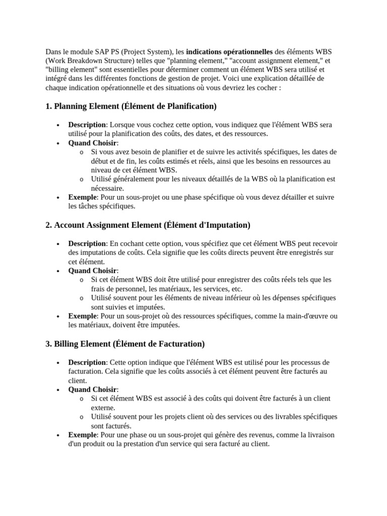 Operative Indicators WBS SAP PS | PDF | Planification | Gestion de projet