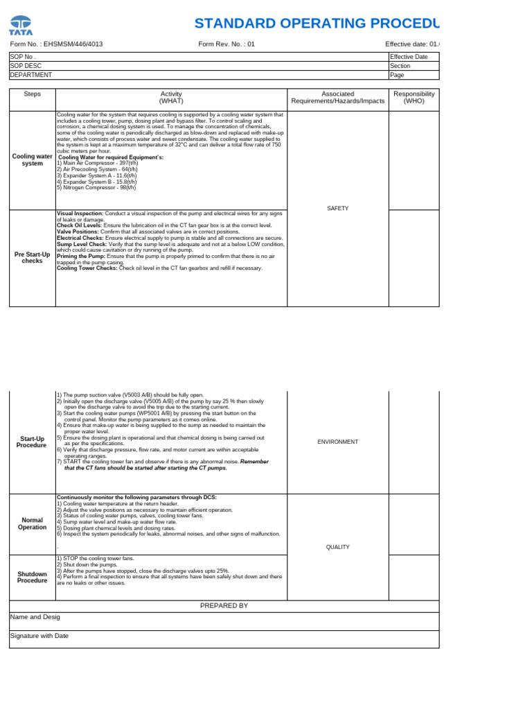 Cooling Water System SOP Guide | PDF | Pump | Valve