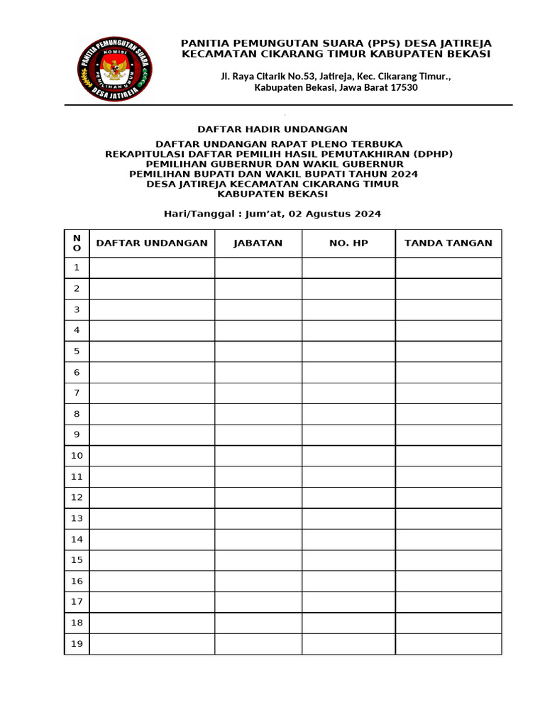 03 Draft Daftar Hadir PPS - PPK Model 3 | PDF