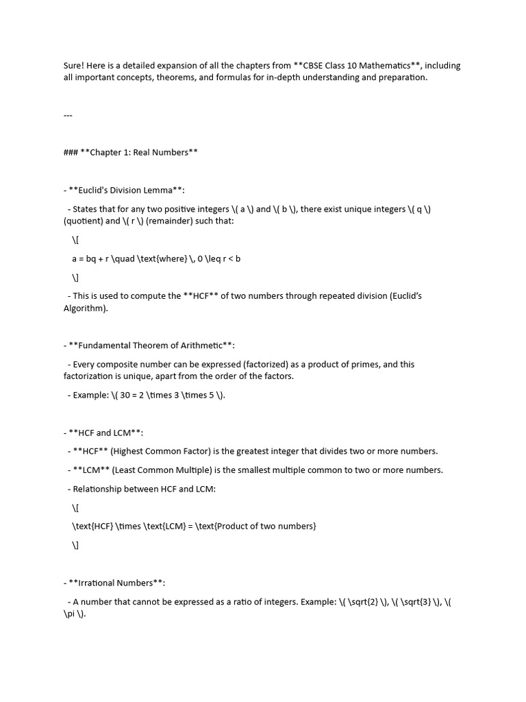 Maths Notes Class 10 Cbse Dds Public School Pdf Mathematics