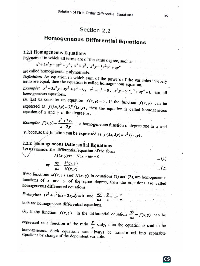 Homogeneous Differential Equations | PDF