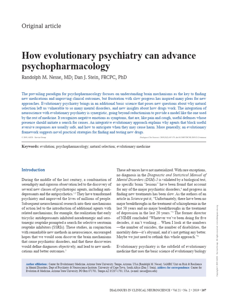 How Evolutionary Psychiatry Can Advance Psychopharmacology | PDF ...