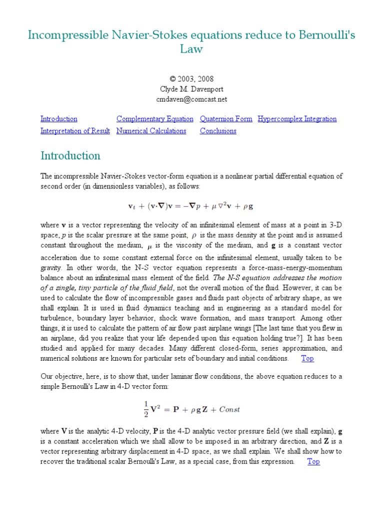 In Compressible Navier-Stokes Equations Reduce To Bernoulli's Law | PDF ...