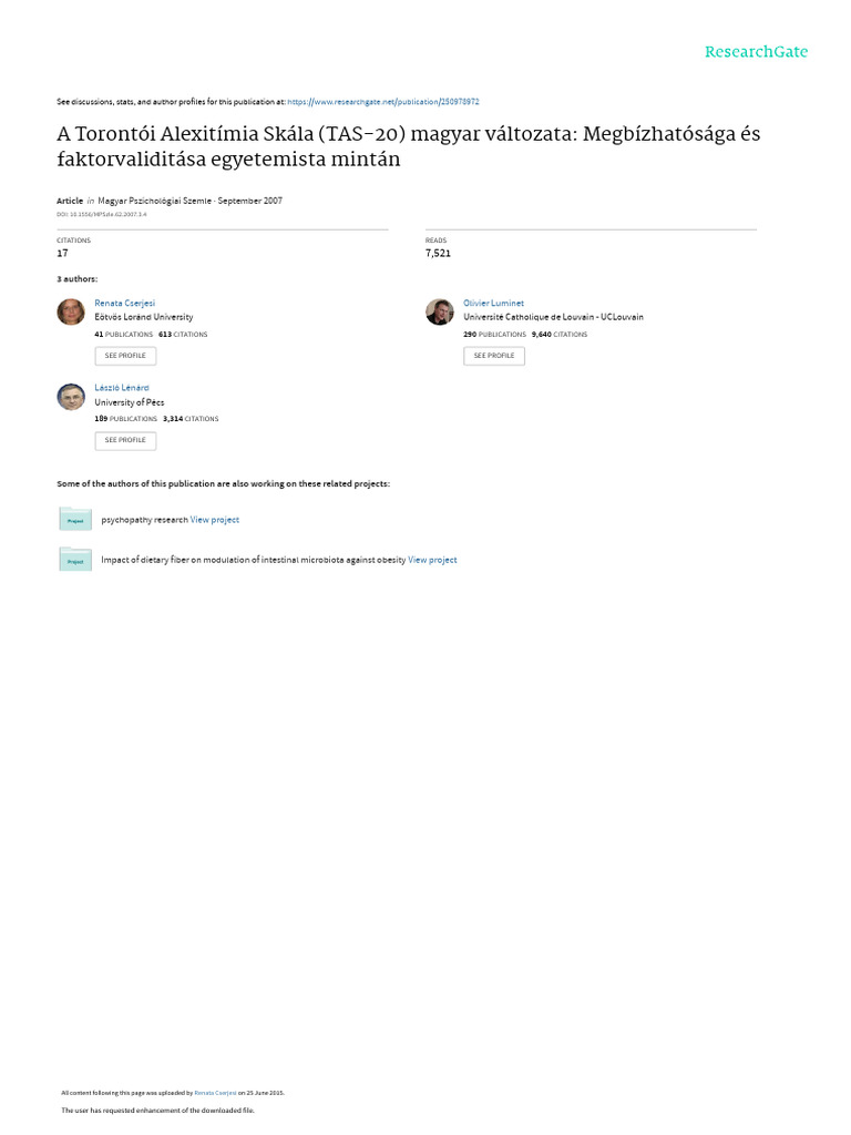 Torontói Alexitímia Skála (TAS-20) | PDF