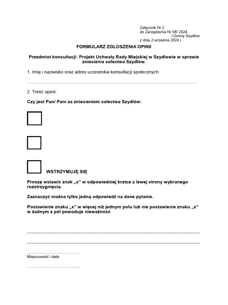 Zarz 2024 58 Formularz Konsultacji-1 | PDF