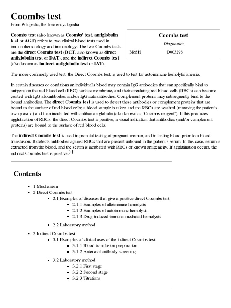 Coombs Test - Wikipedia, The Free Encyclopedia | PDF | Immunology ...