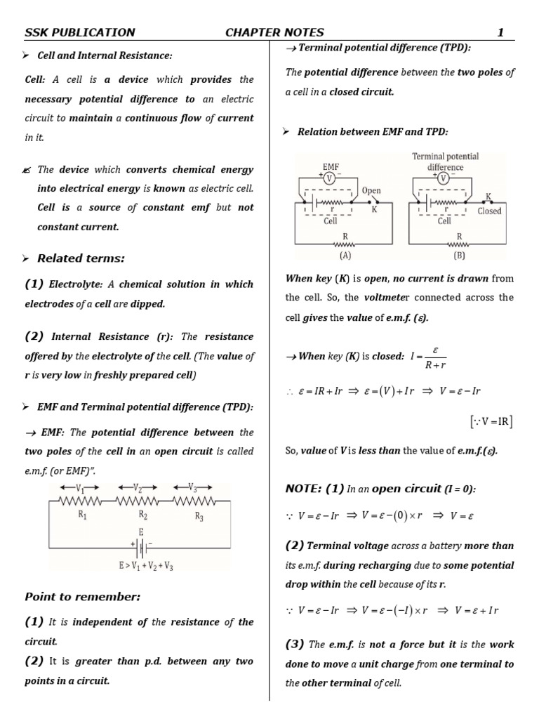 Cells (Chapter Notes) | PDF | Voltage | Physical Sciences