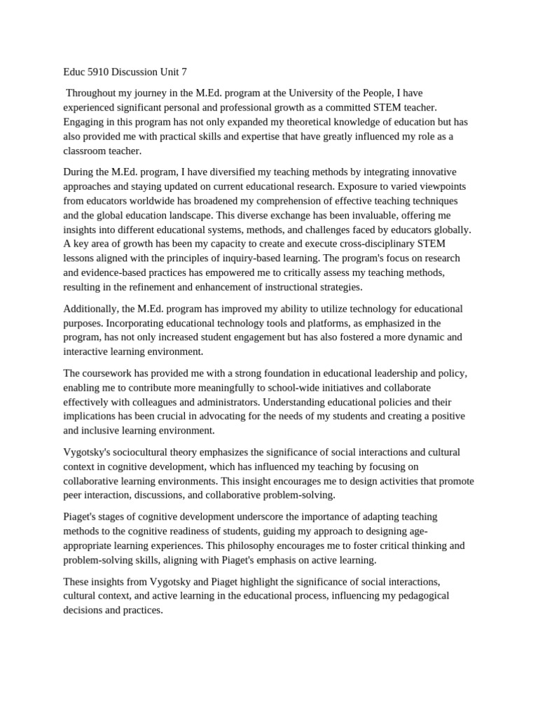 Educ 5910 Discussion Unit 7 | PDF | Learning | Teaching Method