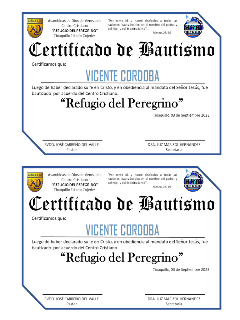 Certificado de Bautizo | PDF