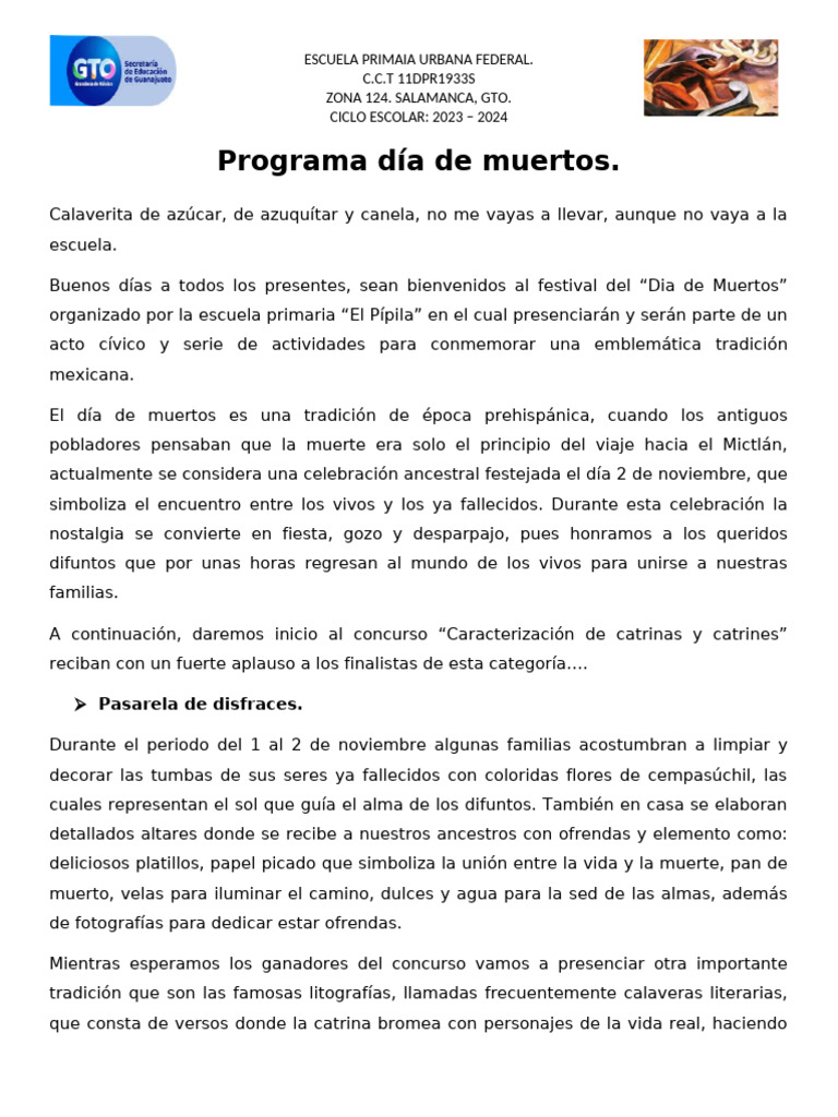 Programa Dia de Muertos | PDF | Observancias | Tradiciones
